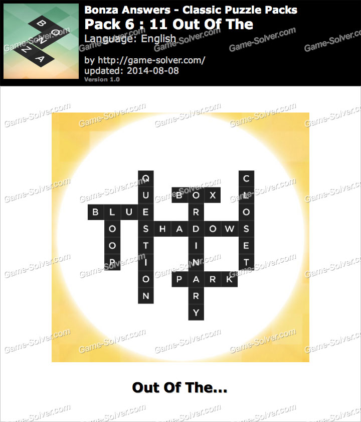 Bonza Answers Classic Puzzle Pack 6 11 Out Of The • Game Solver