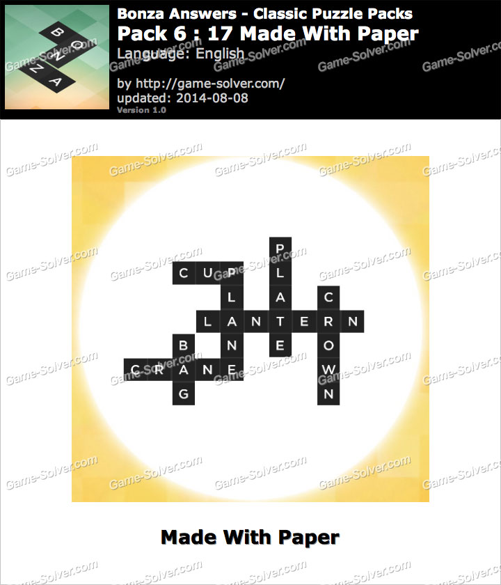 Bonza Answers Classic Puzzle Pack 6 17 Made With Paper • Game Solver