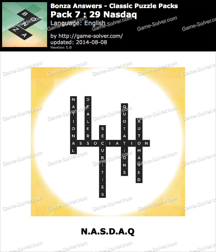 Bonza Answers Classic Puzzle Pack 7 29 Nasdaq • Game Solver