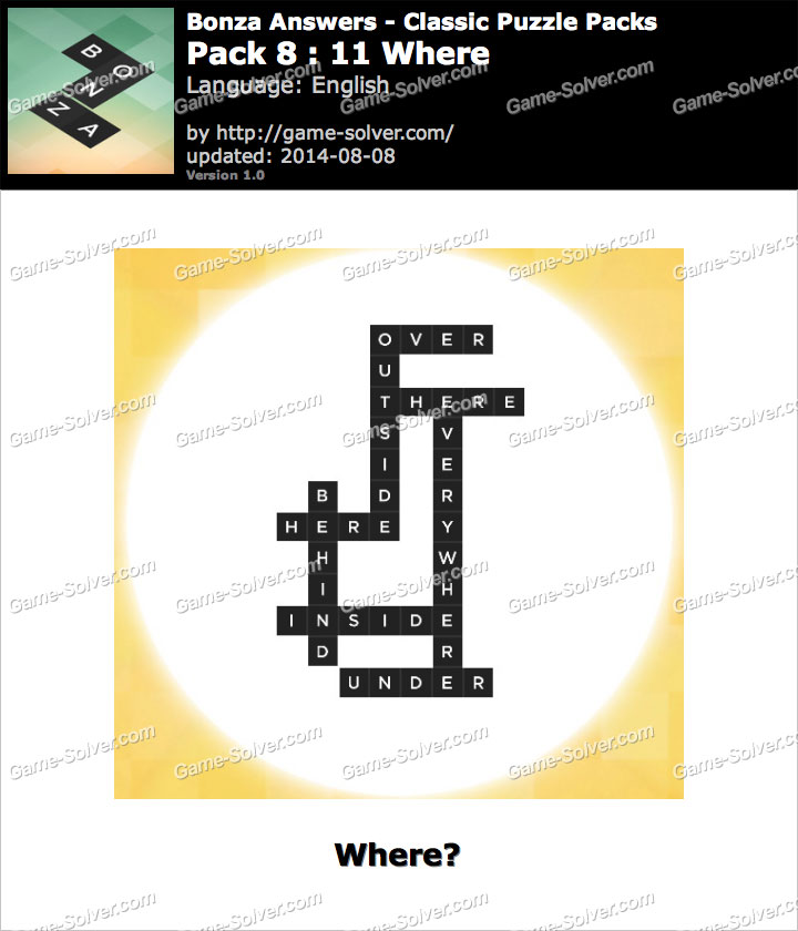 Bonza Answers Classic Puzzle Pack 8 11 Where • Game Solver