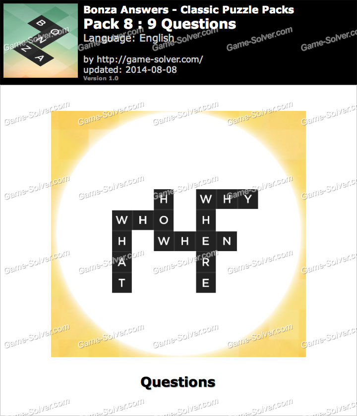 Bonza Answers Classic Puzzle Pack 8 9 Questions • Game Solver
