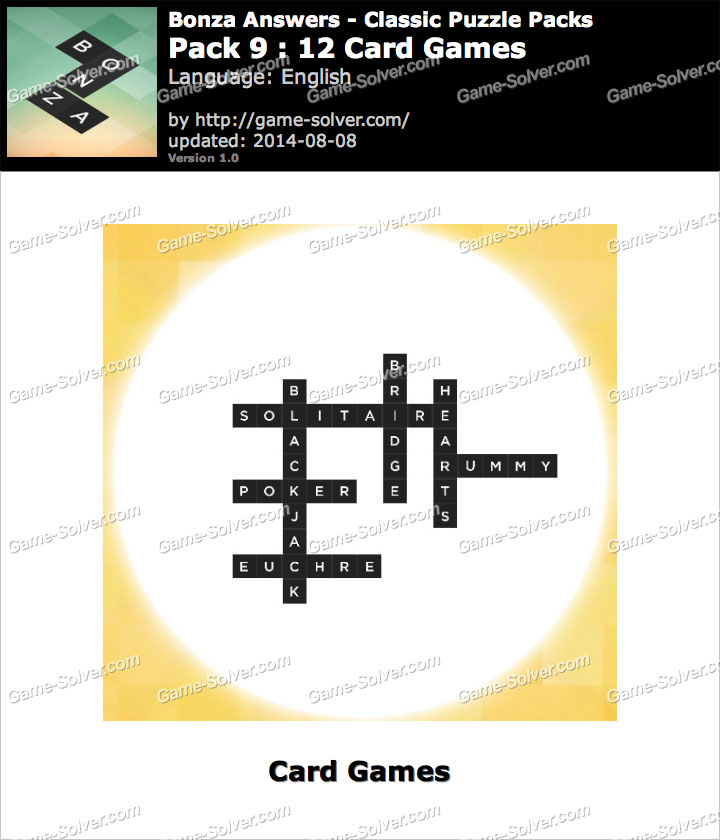 Bonza Answers Classic Puzzle Pack 9 12 Card Games • Game Solver