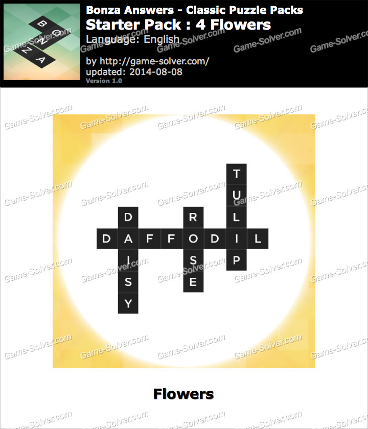 Bonza Answers Classic Puzzle Starter Pack 4 Flowers • Game Solver