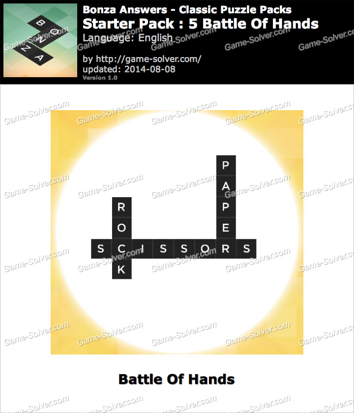 Bonza Answers Classic Puzzle Starter Pack 5 Battle Of Hands • Game Solver