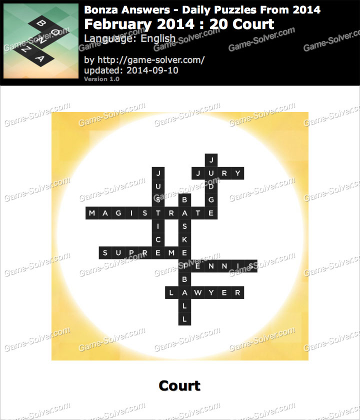 Bonza Answers February 2014 20 Court • Game Solver