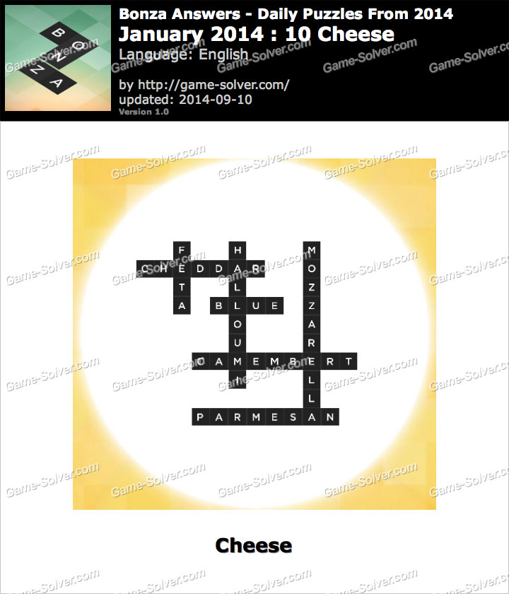 Bonza Answers January 2014 10 Cheese • Game Solver