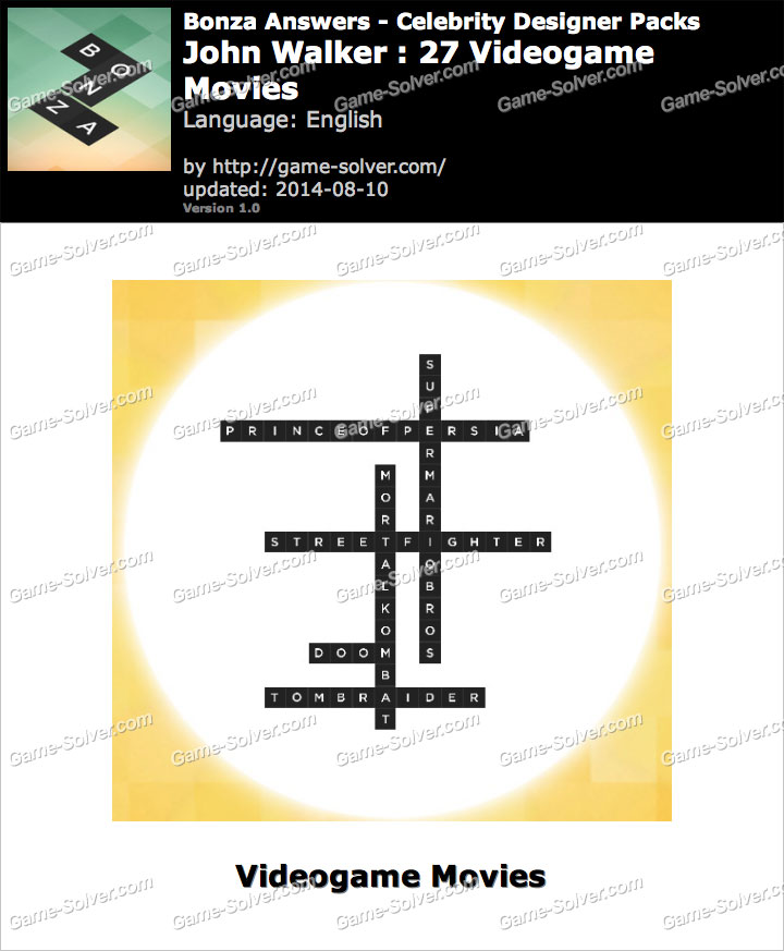 Bonza Answers John Walker 27 Videogame Movies • Game Solver