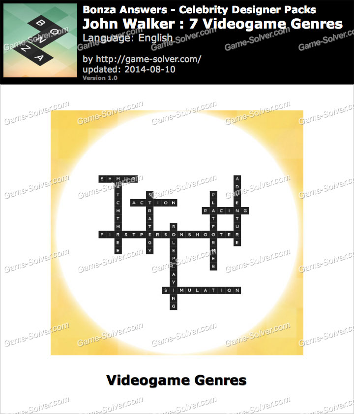 Bonza Answers John Walker 7 Videogame Genres • Game Solver
