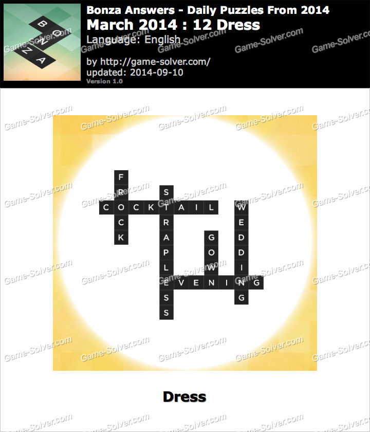 Bonza Answers March 2014 12 Dress Game Solver bonza-answers-march-2014-12-dress-game-solver