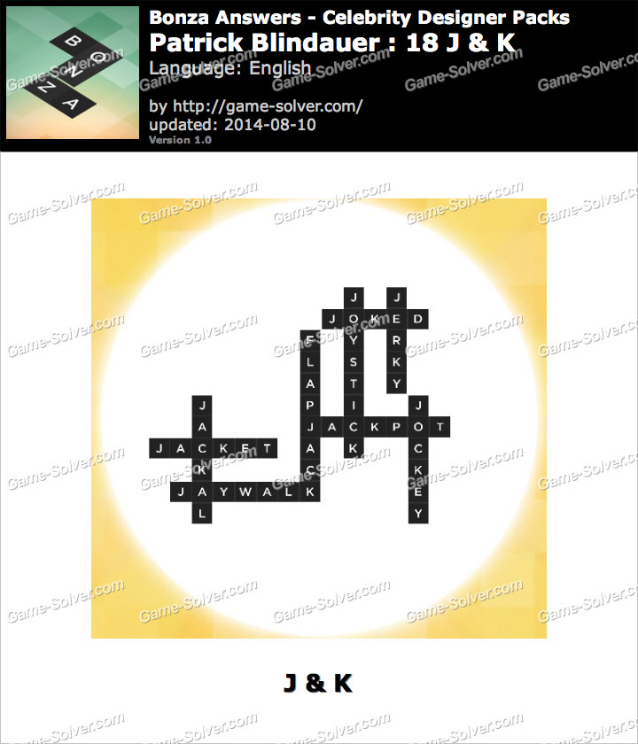 Bonza Answers Patrick Blindauer 18 J K • Game Solver