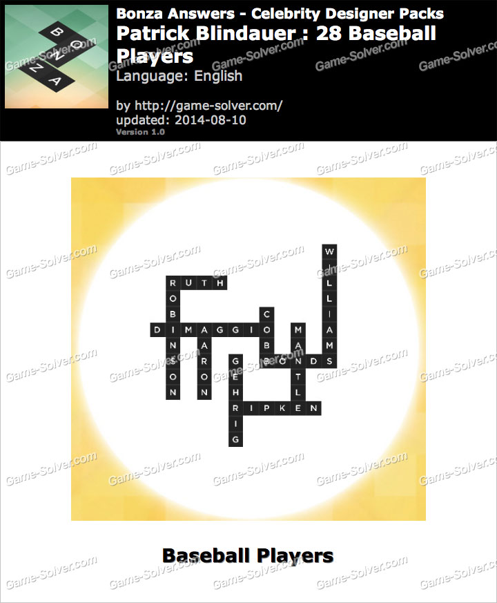 Bonza Answers Patrick Blindauer 28 Baseball Players • Game Solver