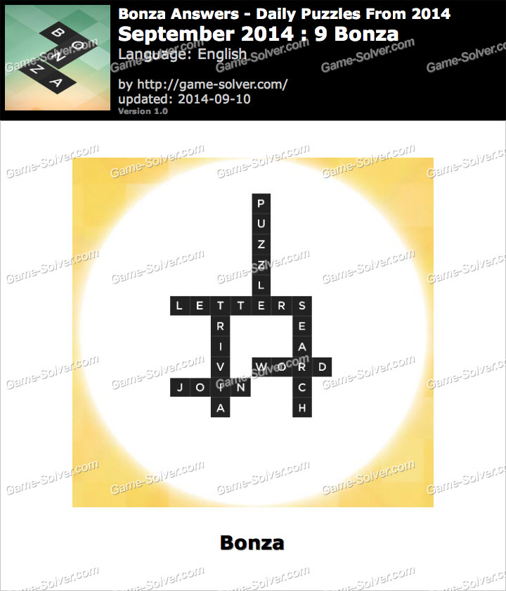 Bonza Answers September 2014 9 Bonza • Game Solver