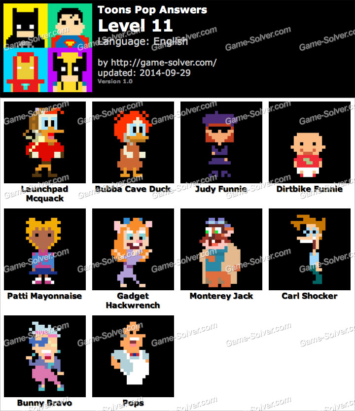 Toons Pop Level 11 • Game Solver