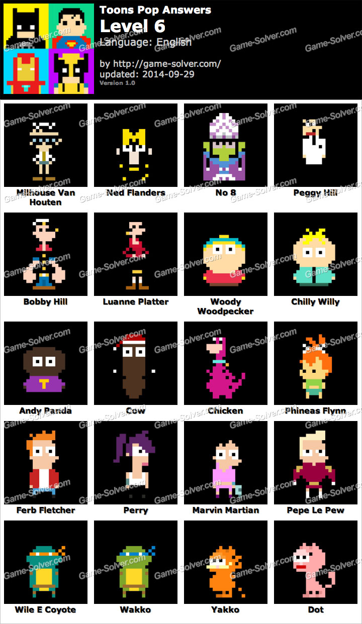 Toons Pop Level 6 • Game Solver