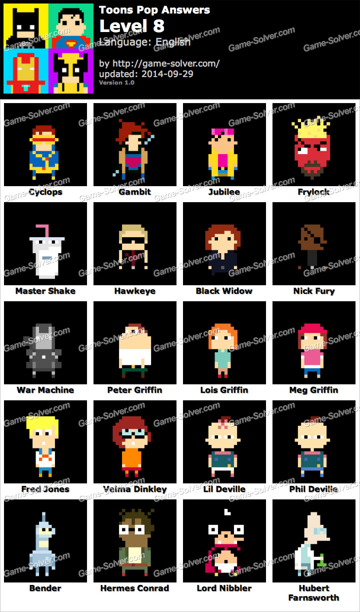 Toons Pop Level 8 • Game Solver
