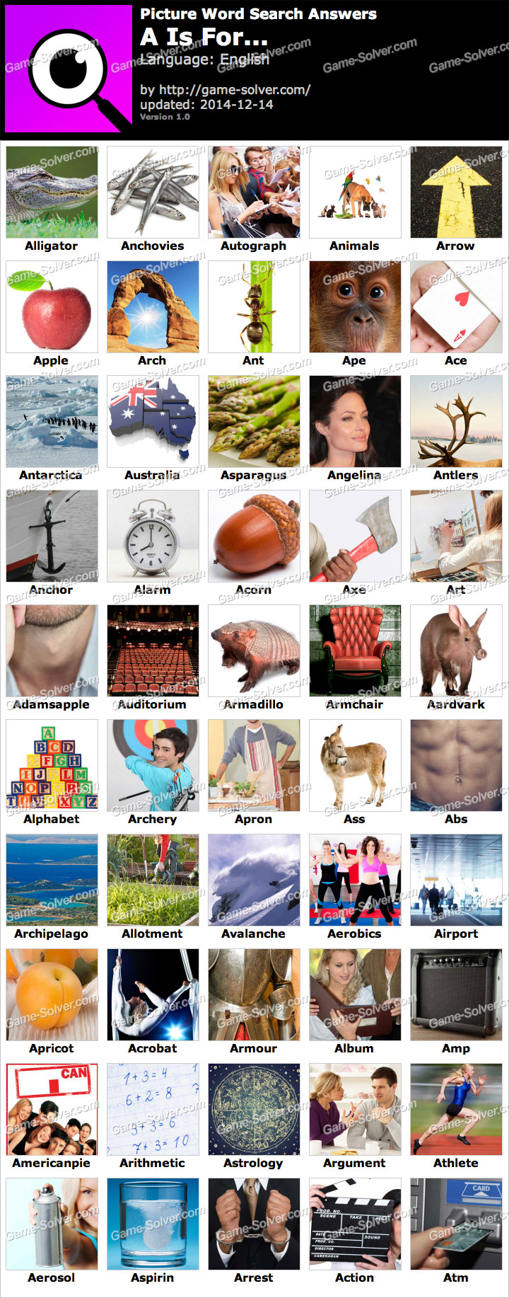 Picture Word Search A is for... Answers • Game Solver