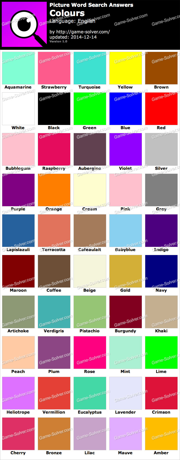 Picture Word Search Colours Answers Game Solver