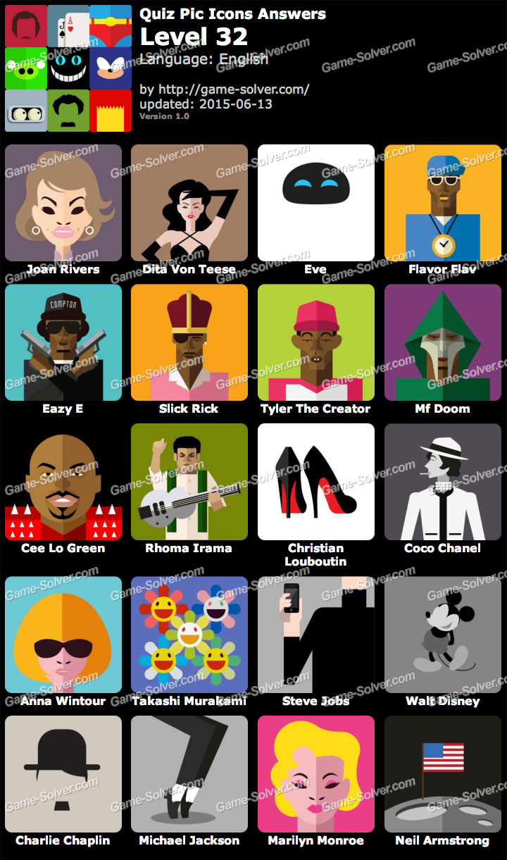 Quiz Pic Icons Level 32 • Game Solver