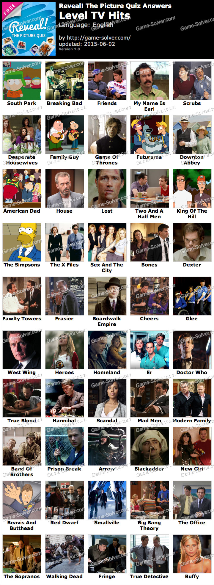 Reveal TV Hits Answers • Game Solver