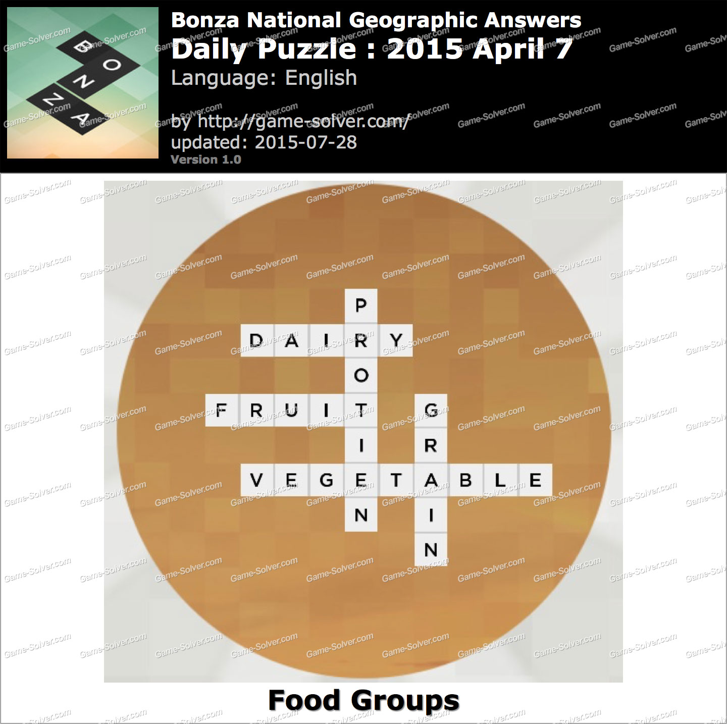 Bonza National Geographic 2015 April 7 • Game Solver