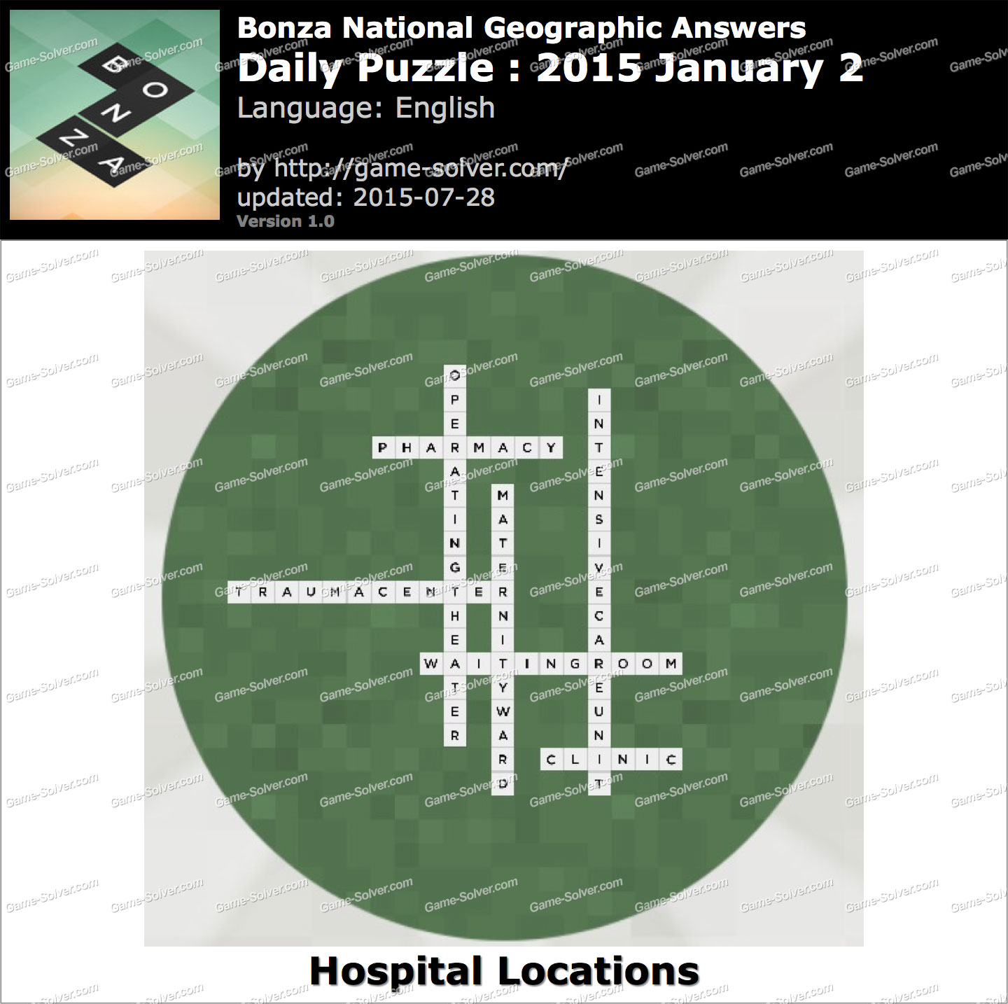 Bonza National Geographic 2015 January 2 • Game Solver