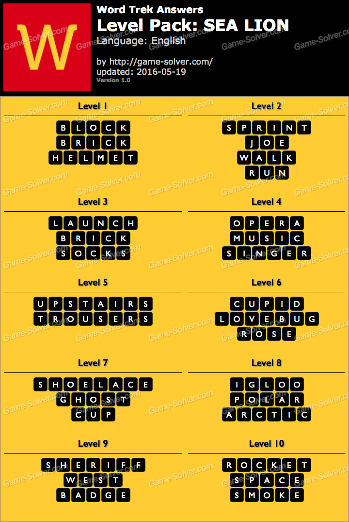 Word Trek Level Pack 24 SEA LION Answers • Game Solver
