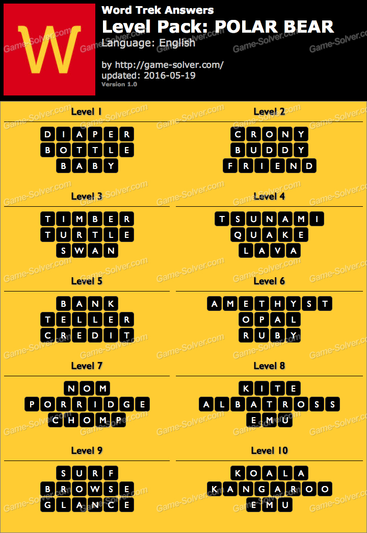 Word Trek Level Pack 31 POLAR BEAR Answers • Game Solver