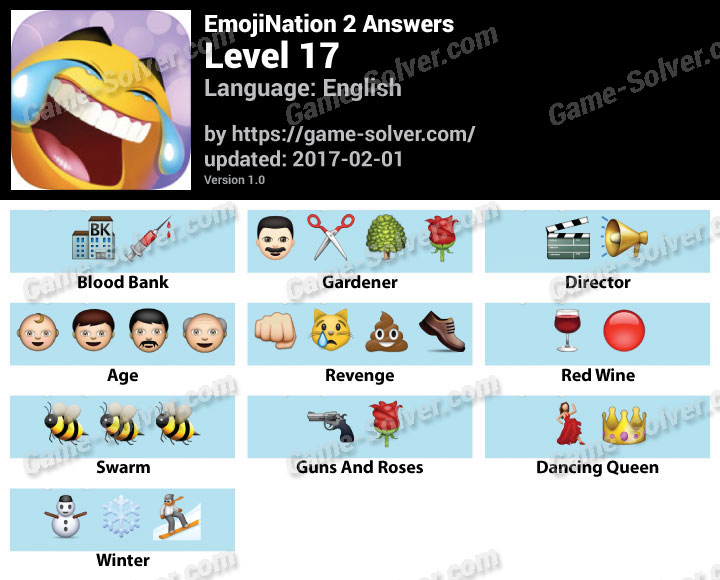 EmojiNation 2 level 17 Answers • Game Solver