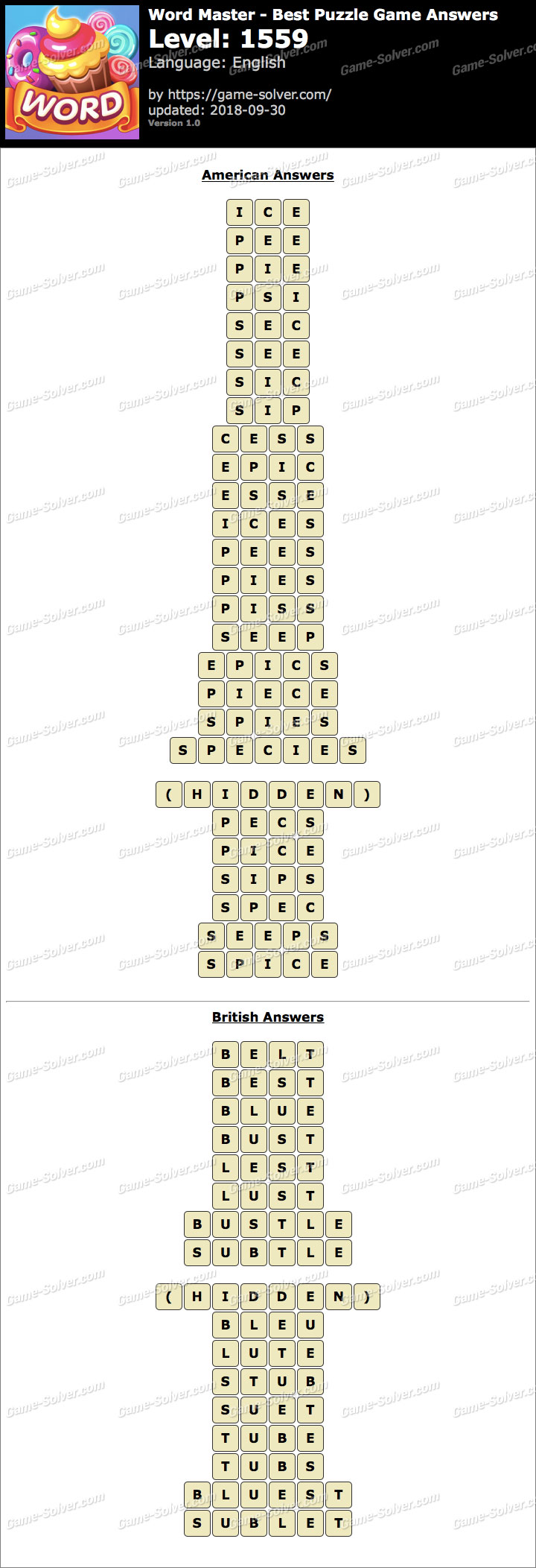 Word Master-Best Puzzle Game Level 1559 Answers • Game Solver
