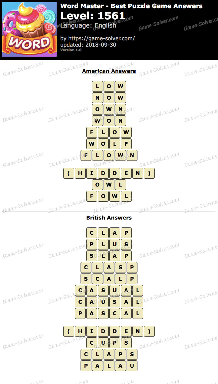 Word Master-Best Puzzle Game Level 1561 Answers • Game Solver