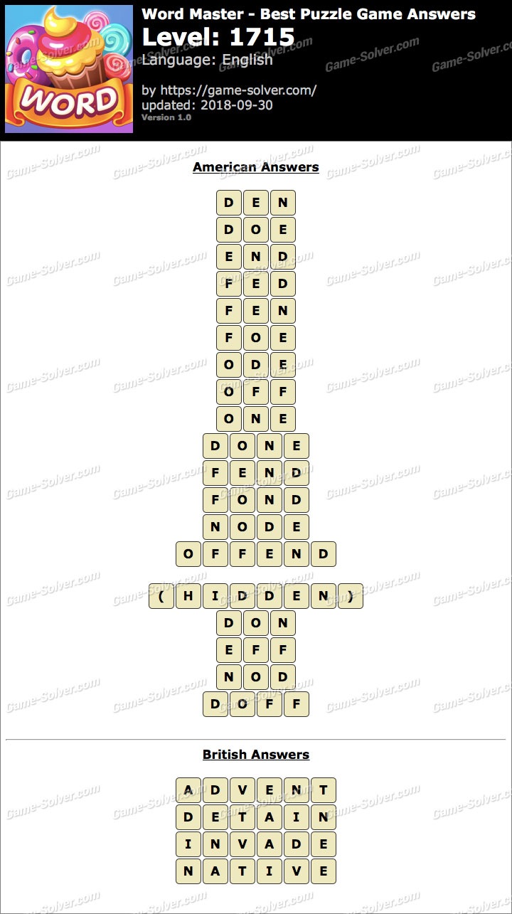 Word Master-Best Puzzle Game Level 1715 Answers • Game Solver