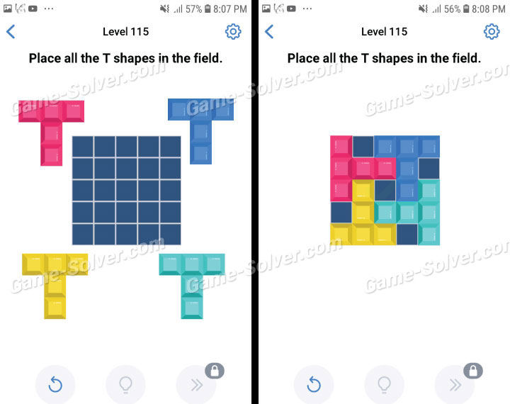 Easy Game Level 115 Place all the T shapes in the field • Game Solver