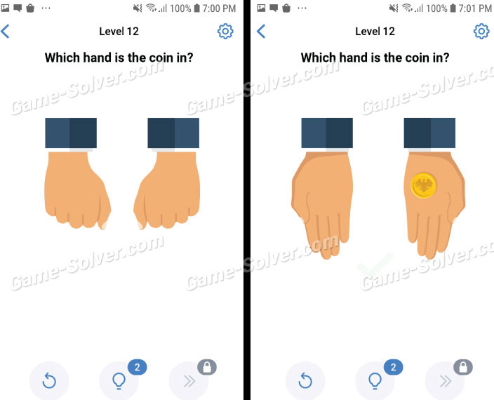 Easy Game Level 12 Which hand is the coin in? • Game Solver