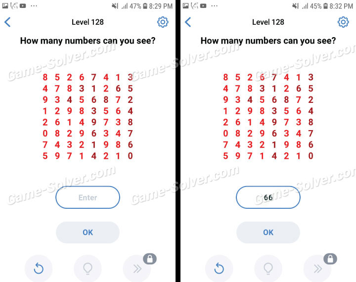 Easy Game Level 128 How many numbers can you see? • Game Solver