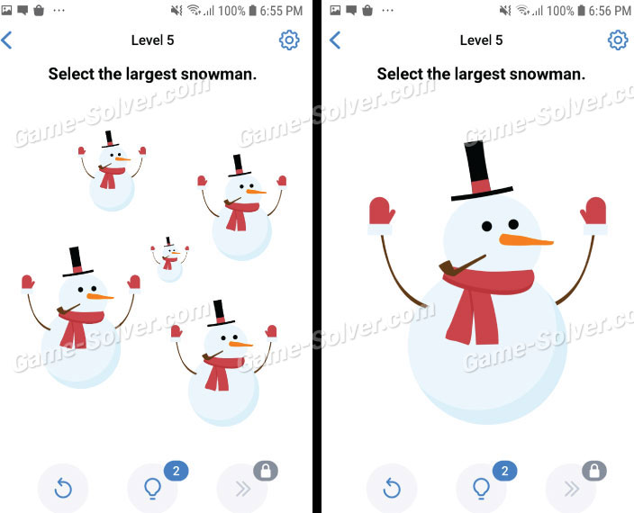 Easy Game Level 5 Select the largest snowman • Game Solver