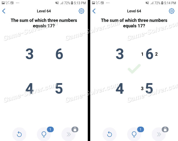 Easy Game Level 64 The sum of which three numbers equals 17? • Game Solver
