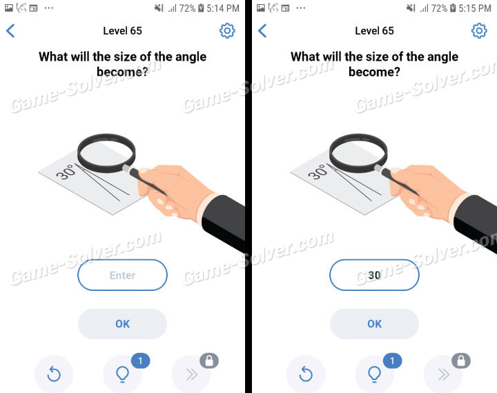 Easy Game Level 65 What will the size of the angle become? • Game Solver