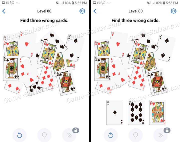 Easy Game Level 80 Find three wrong cards • Game Solver